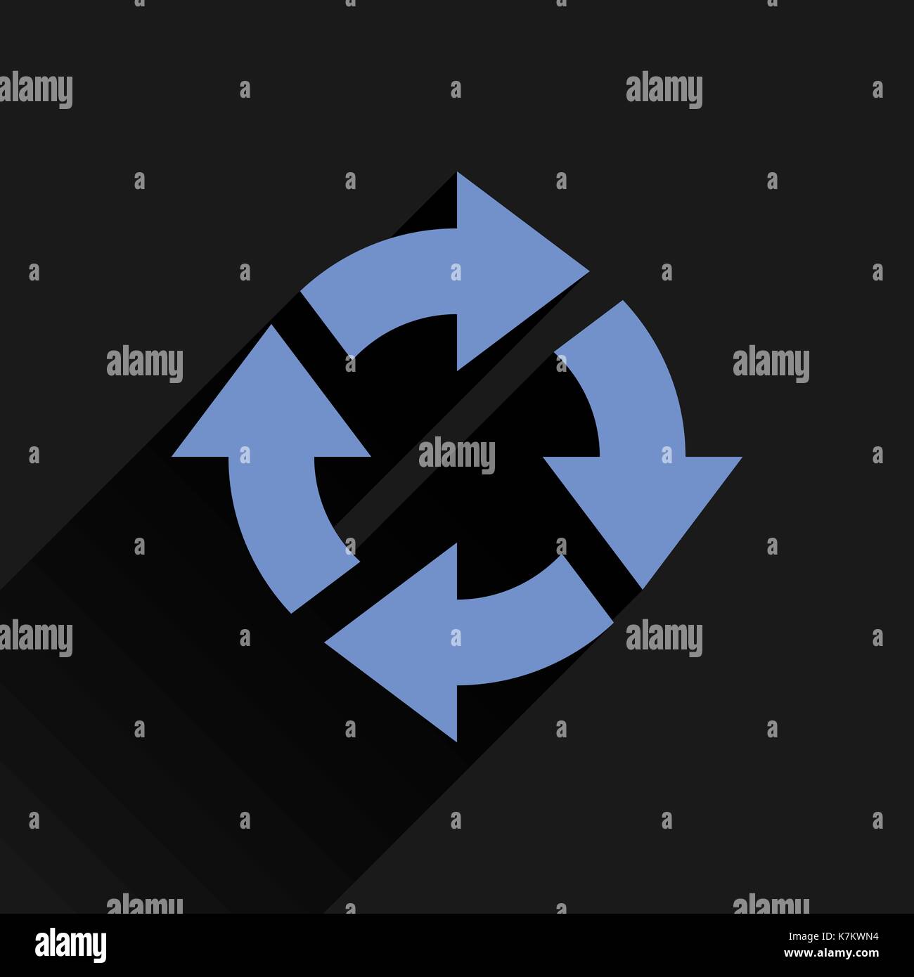 Blue arrow icon reload, refresh, rotation, reset, repeat sign. Web pictogram with long shadow on ...