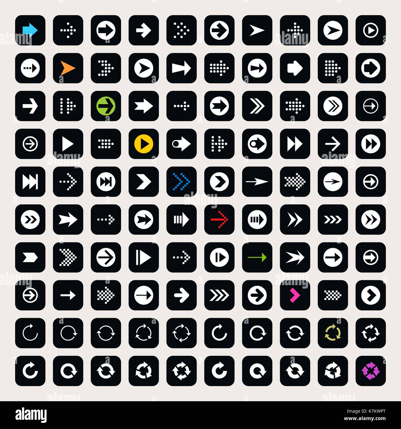 100 arrow sign icon set pictogram on rounding square shapes. Modern ...