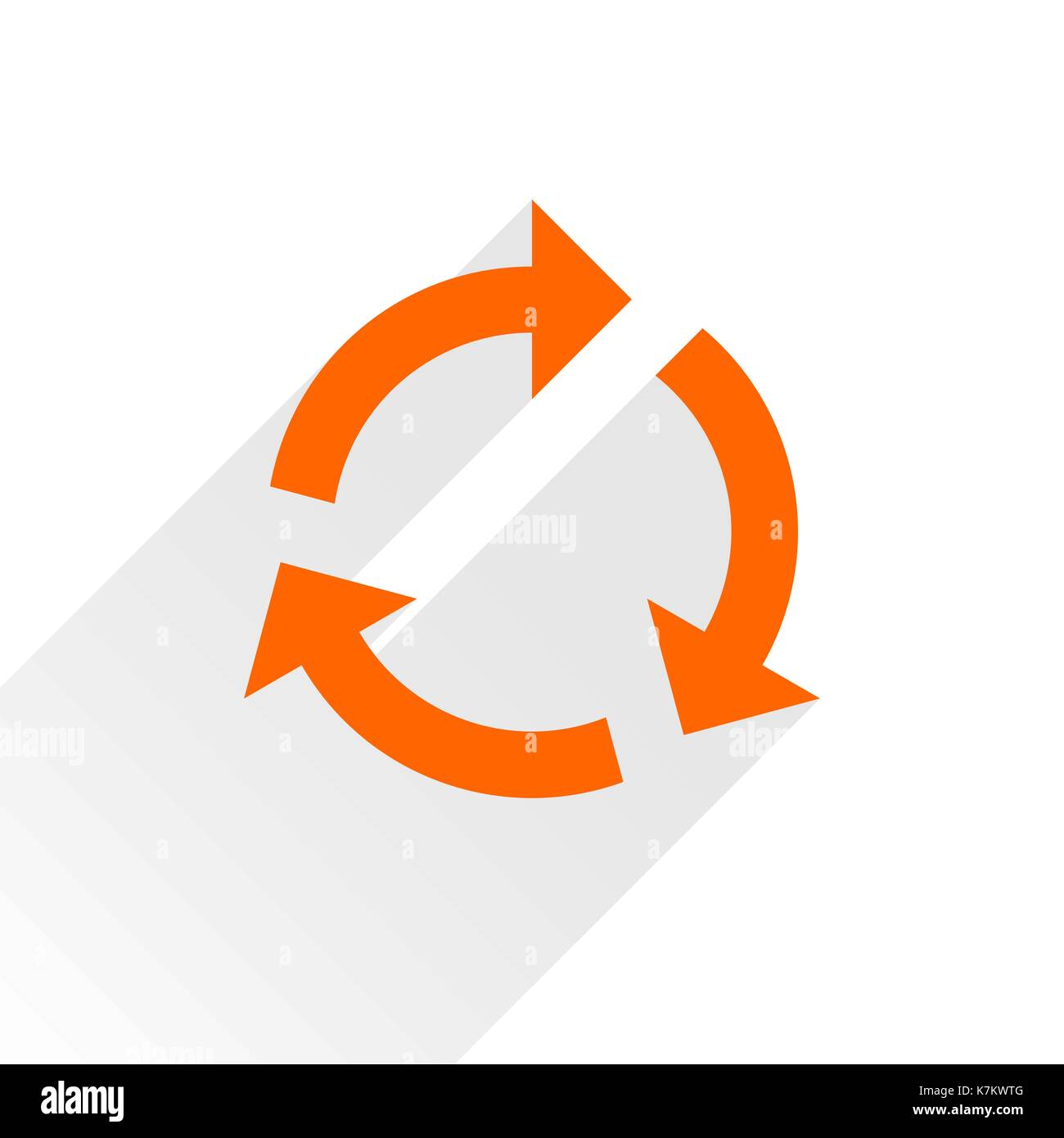 Orange arrow icon reload, refresh, rotation, reset, repeat sign. Web pictogram with gray long ...