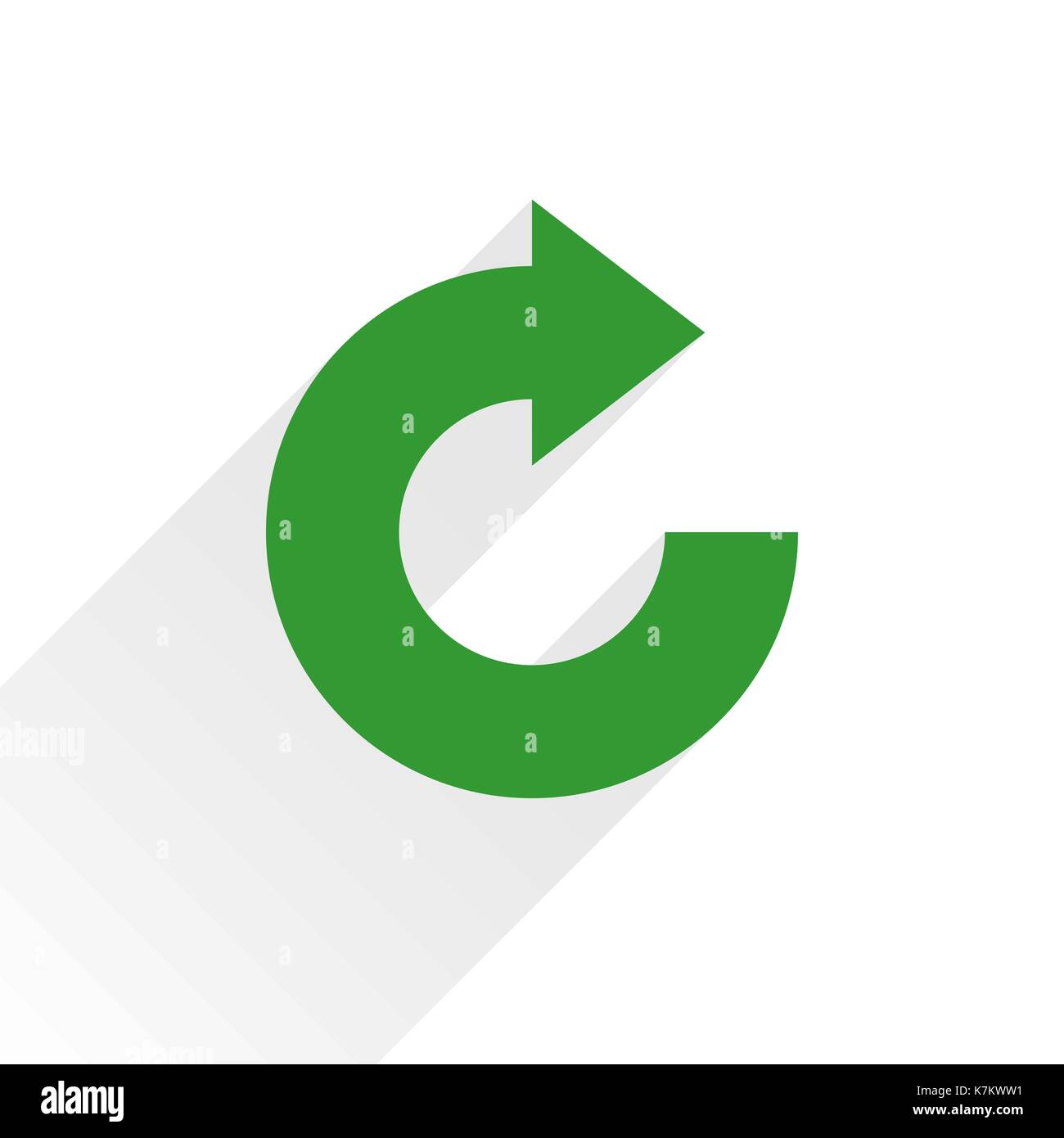 Green arrow icon reload, refresh, rotation, reset, repeat sign. Web pictogram with gray long ...