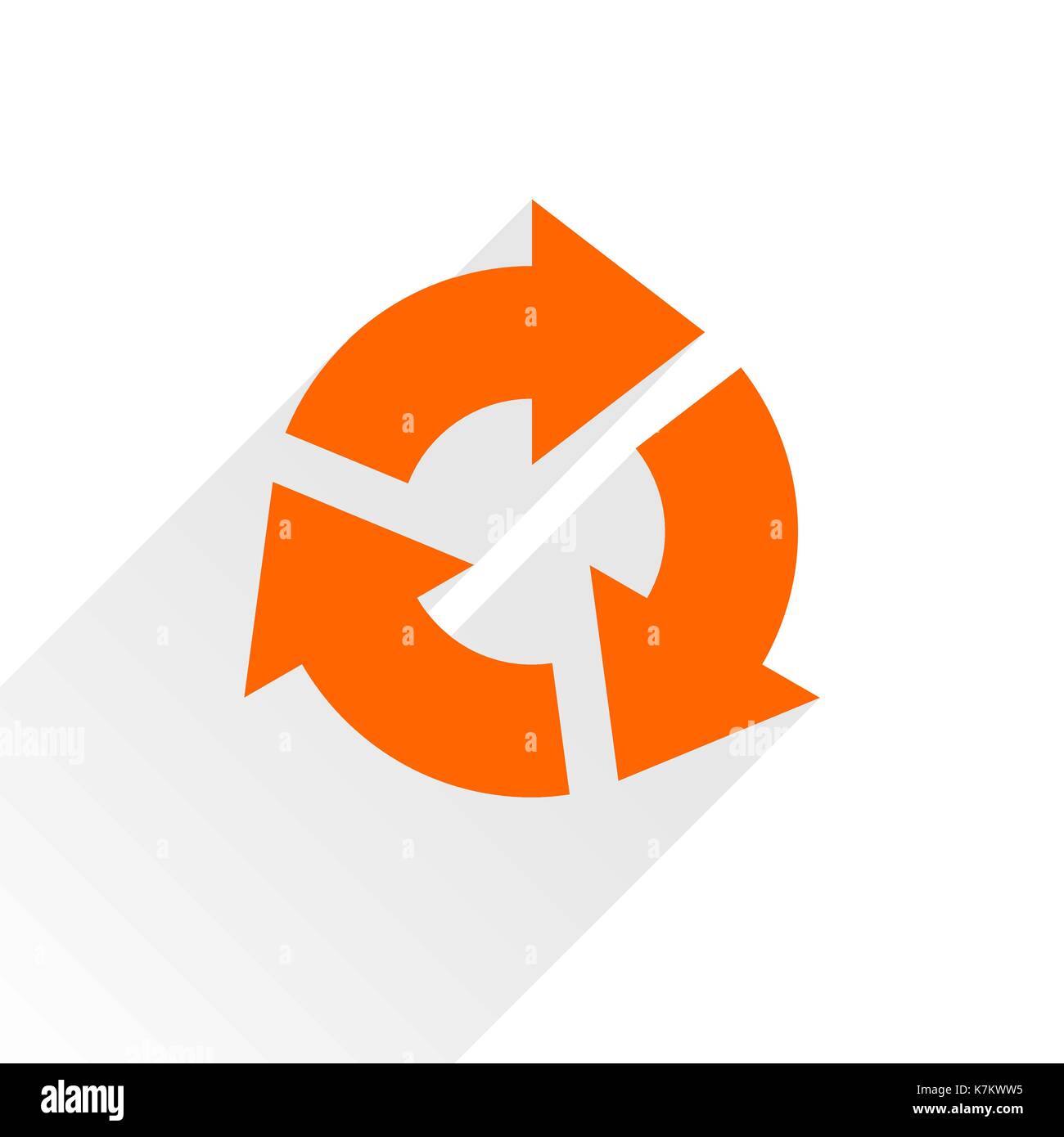 Orange arrow icon reload, refresh, rotation, reset, repeat sign. Web pictogram with gray long ...