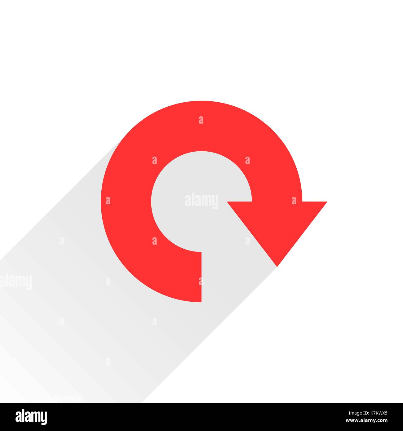 Red arrow icon reload, refresh, rotation, reset, repeat sign. Web pictogram with gray long ...