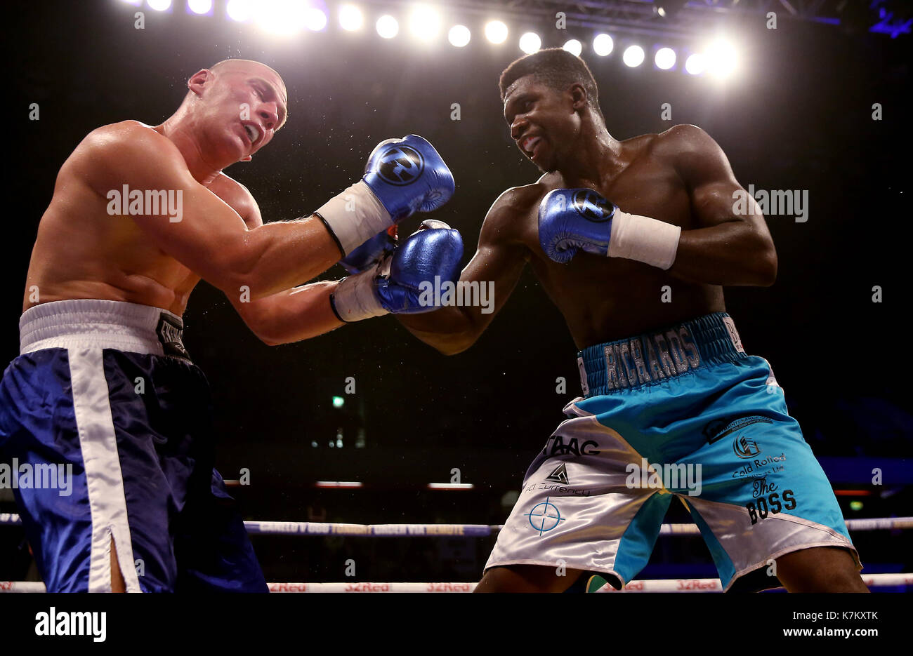 Lerrone Richards in action with Ferenc Albert at the Copper Box Arena ...