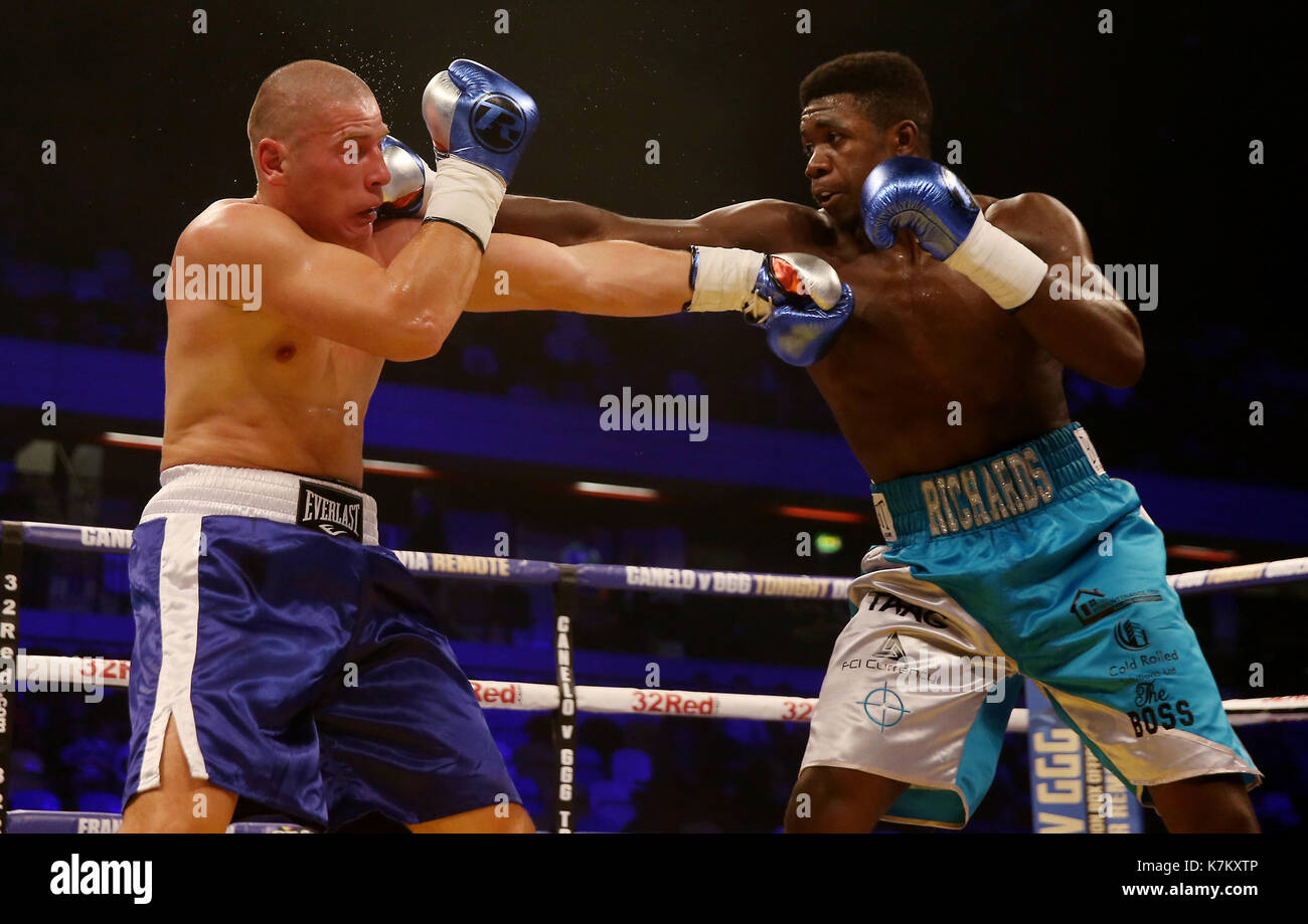 Lerrone Richards in action with Ferenc Albert at the Copper Box Arena ...