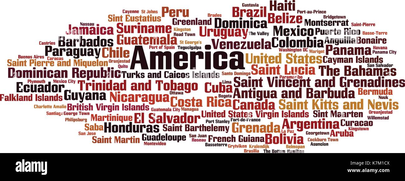 Countries in America word cloud concept. Vector illustration Stock ...