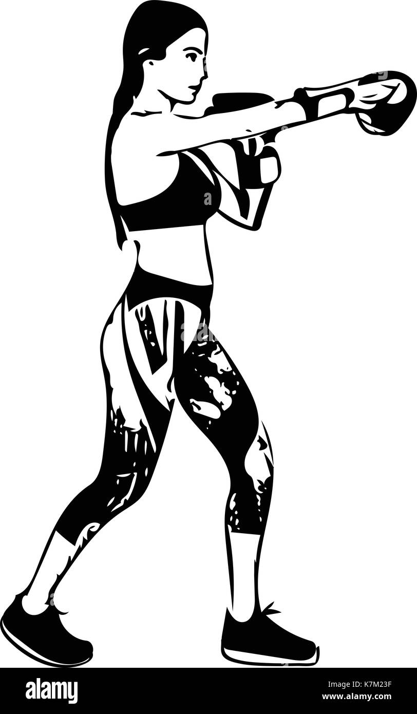 Boxing training woman in gym wear gloves Vector illustration Stock ...
