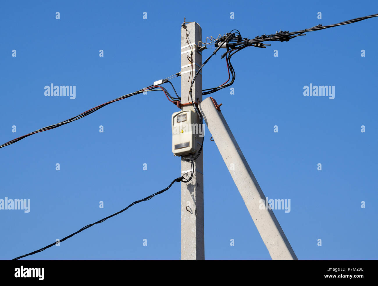 Electro-bolt with a counter and wires, a torsad on a pole Stock Photo ...