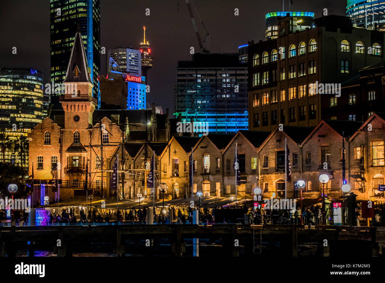 The rocks restaurant area at Circular Quay during Vivid light festival ...
