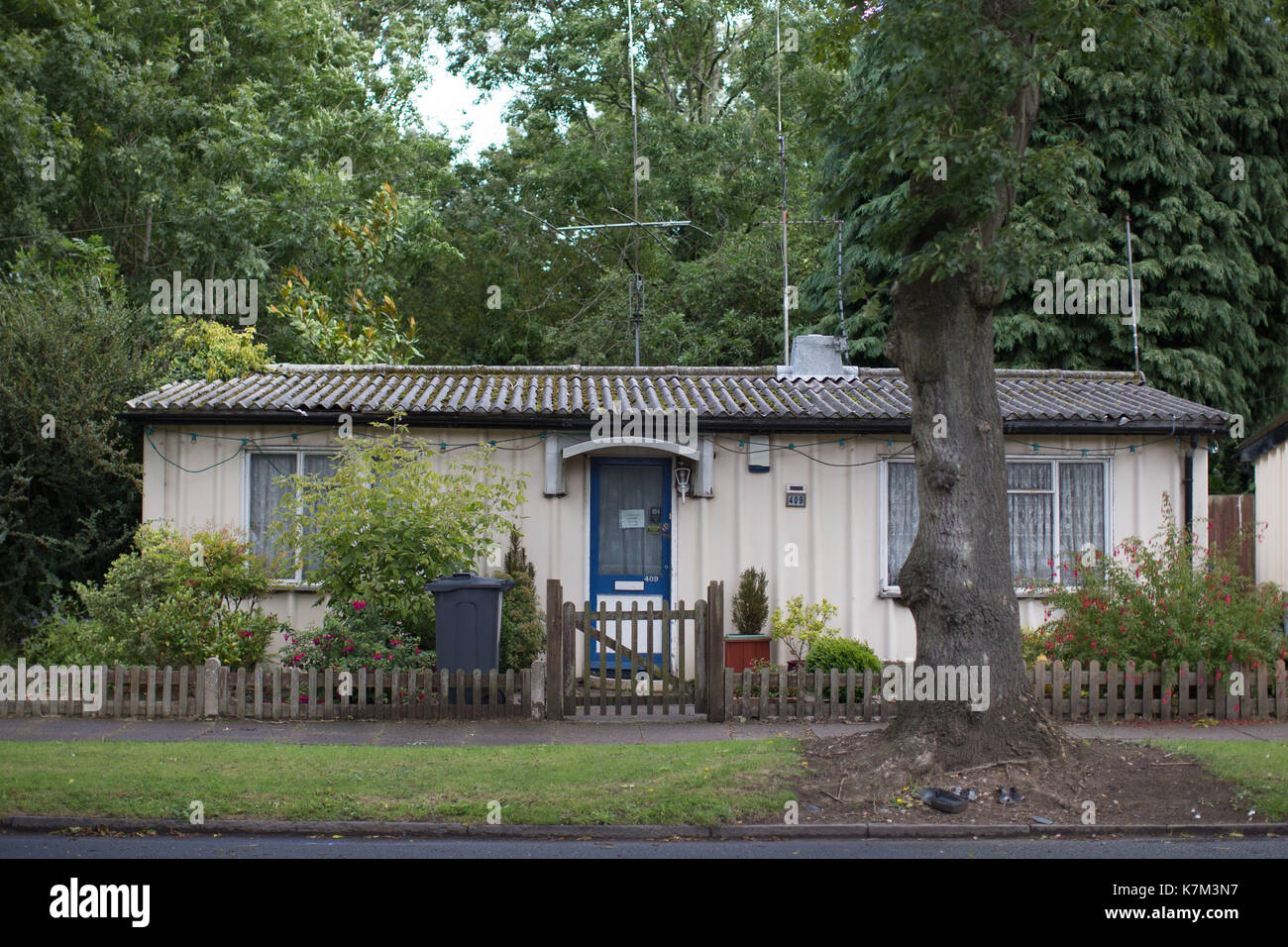 General view of the exterior of a post WW2 pre-fabricated home, one of ...