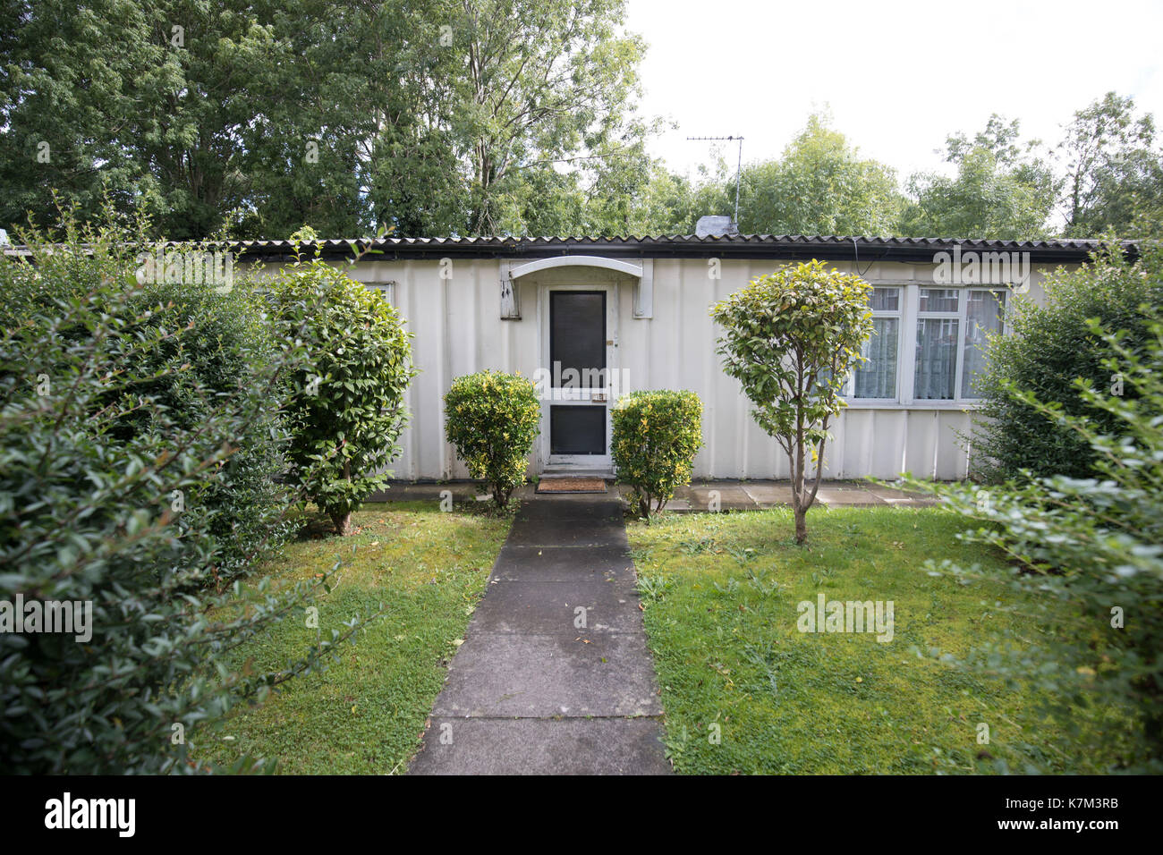 General view of the exterior of a post WW2 pre-fabricated home, one of ...