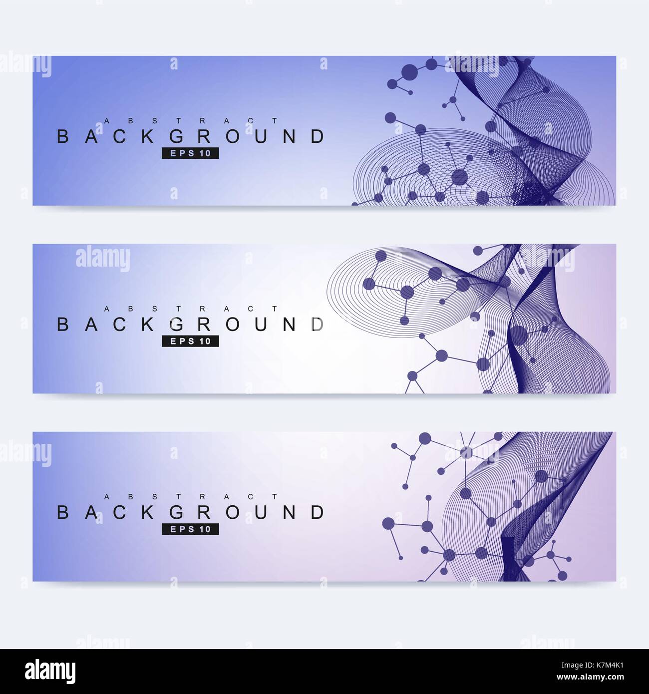 Scientific set of modern vector banners. DNA molecule structure with ...