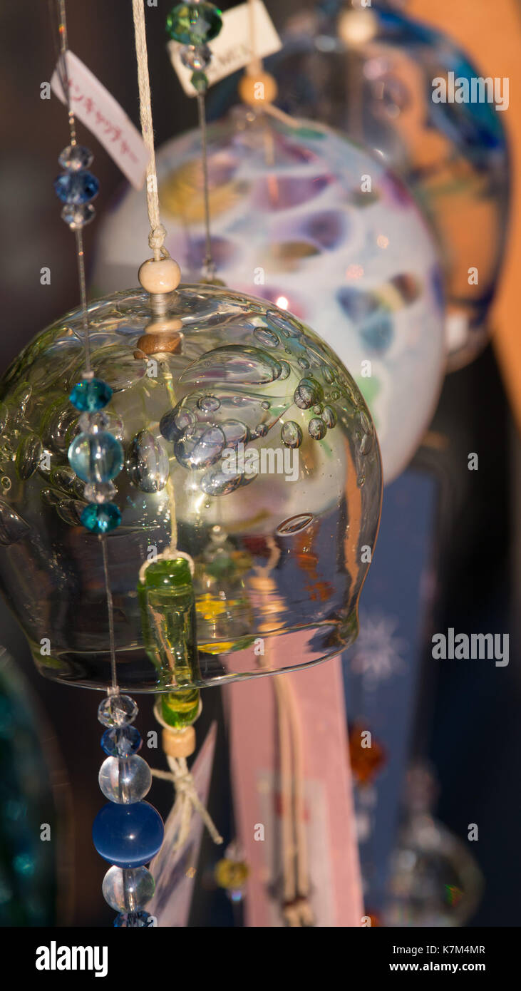Vertical and horizontal shots of Japanese of colorful round hand blown ...