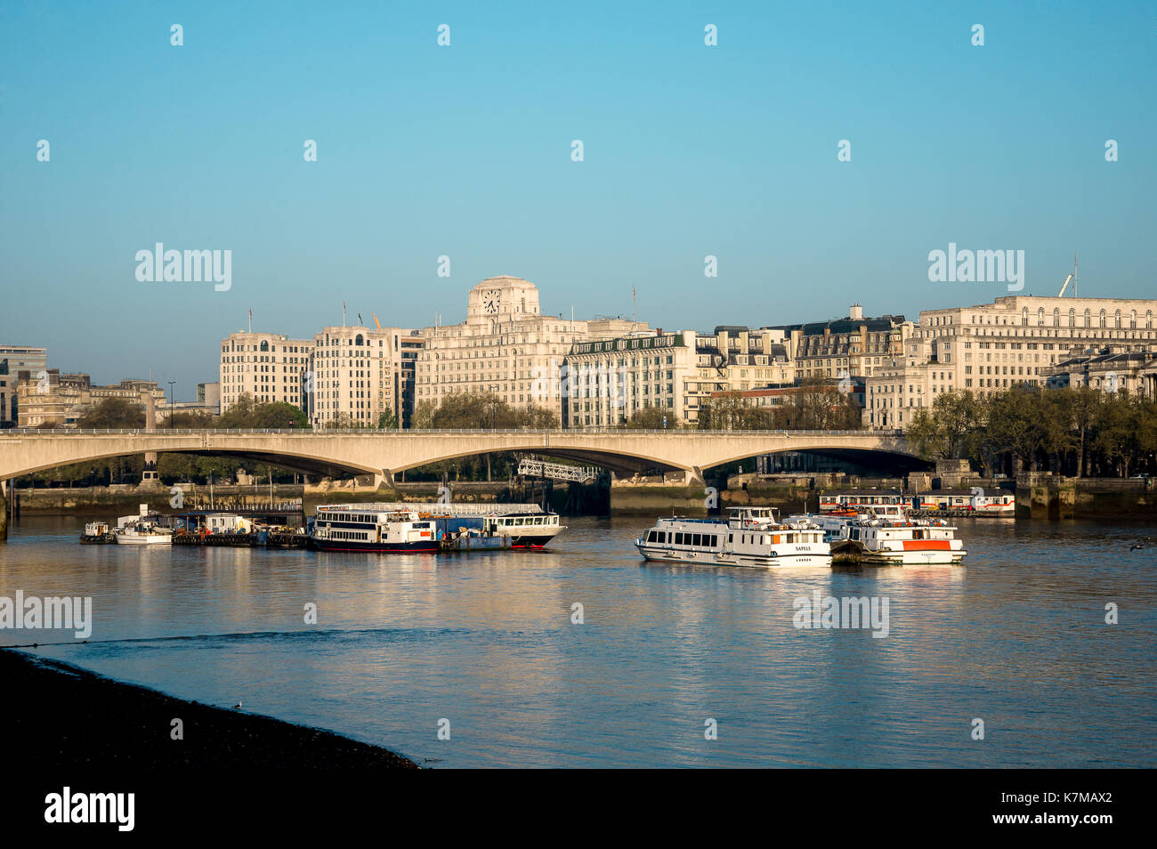 A view to Waterloo Bridge and Shell-mex building from South Bank ...