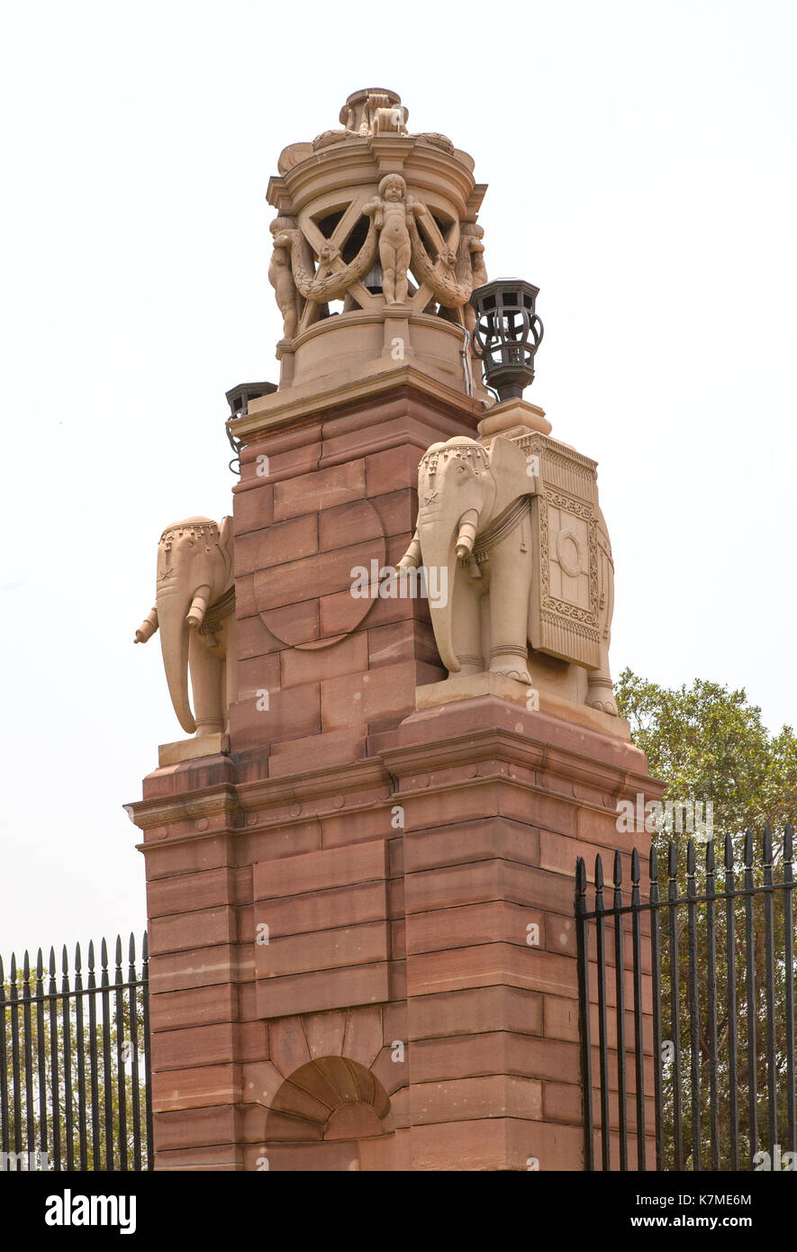 Traditional sculptures of elephants. Gate, Rashtrapati Bhavan, Rajpath ...
