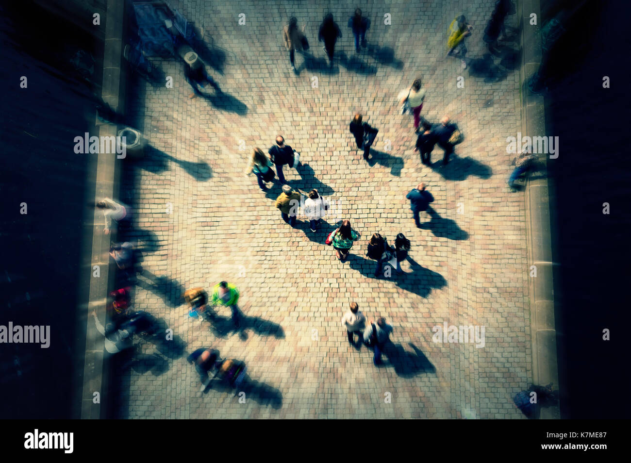 Top view crowd on bridge with unrecognizable faces. City commuters ...