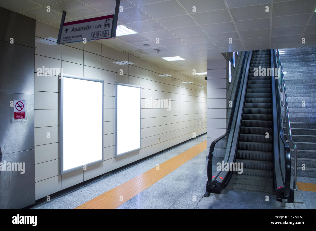 Blank billboard in subway station Stock Photo - Alamy
