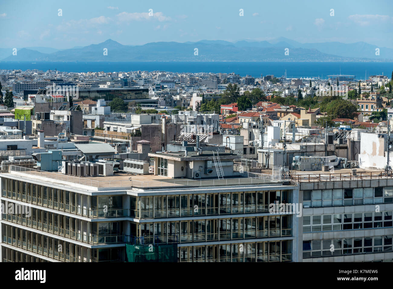 View across Athens to the sea, Greece Stock Photo - Alamy