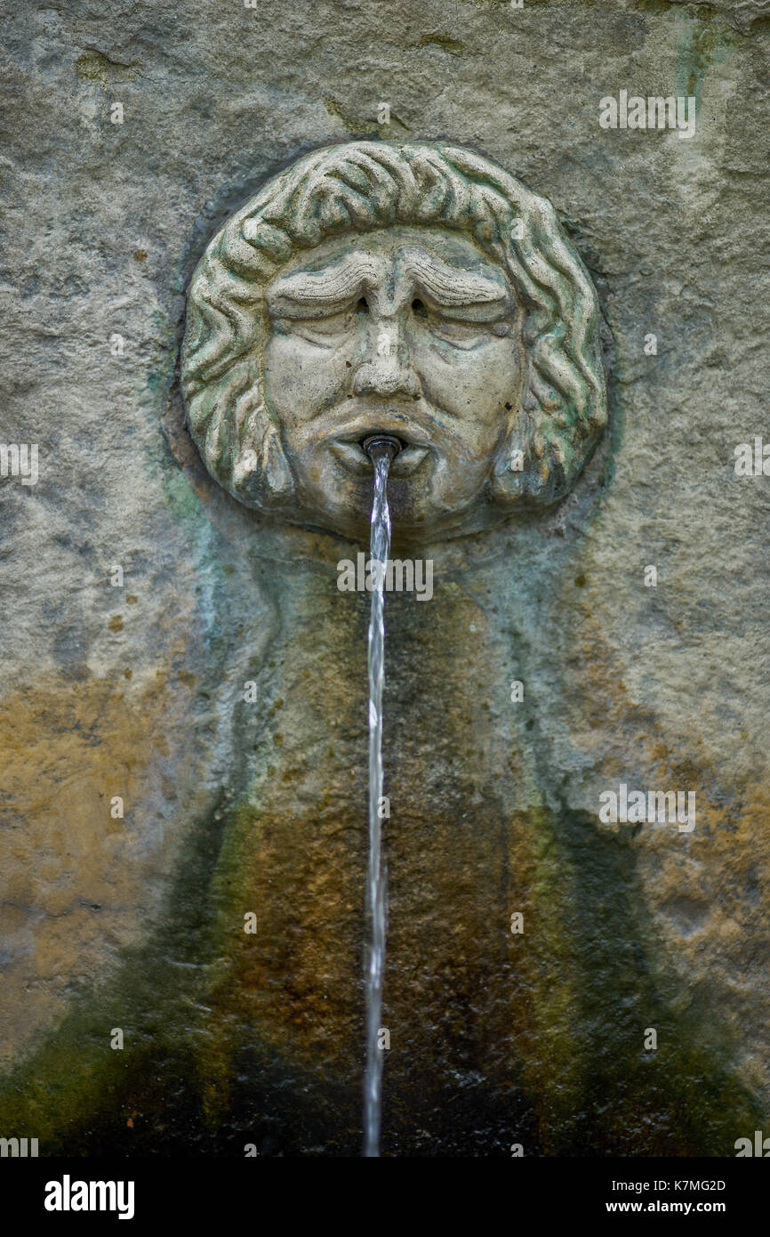 Small fountain with the image of the suffering face vomiting nauseated ...