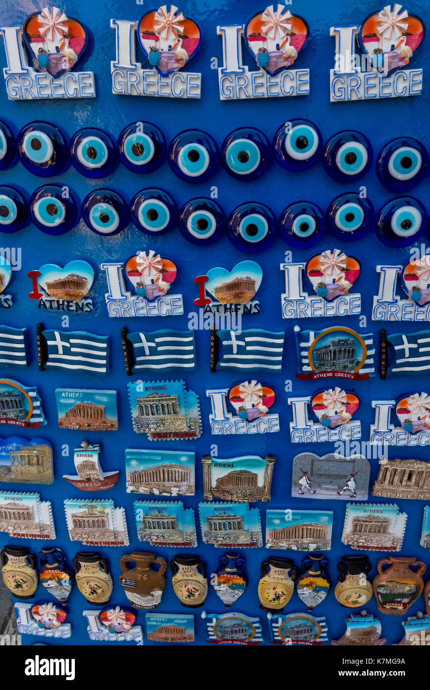 Fridge magnets and other souvenirs in Athens, Greece Stock Photo - Alamy