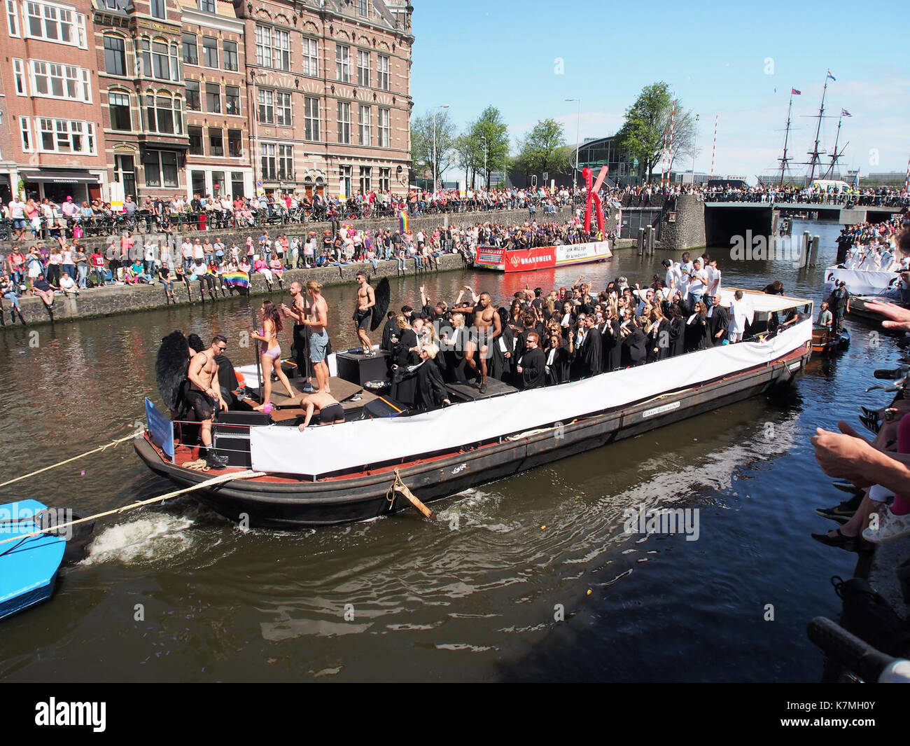 A photograph from the 2017 Canal Parade in Amsterdam, featuring a boat ...