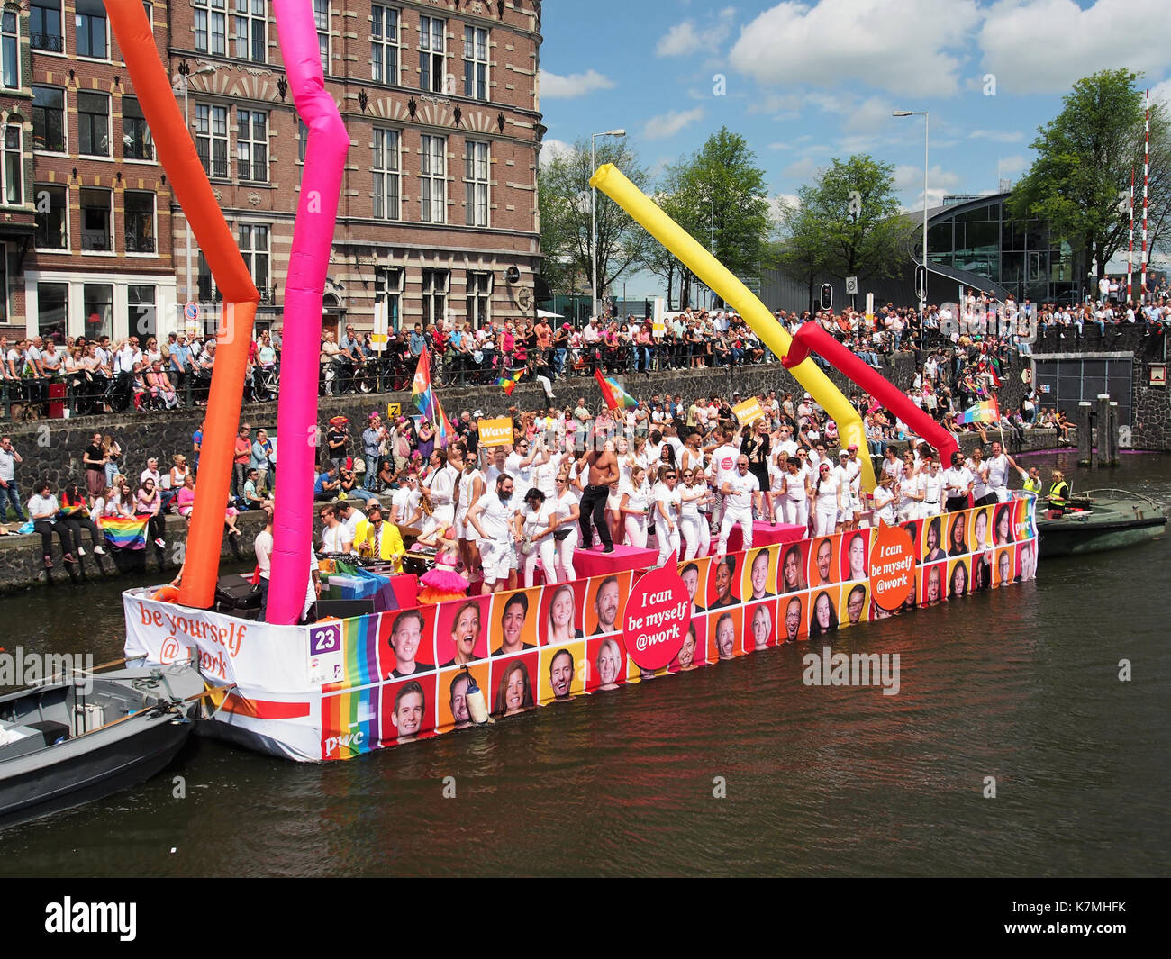 This image shows a boat decorated for the Canal Parade in Amsterdam ...