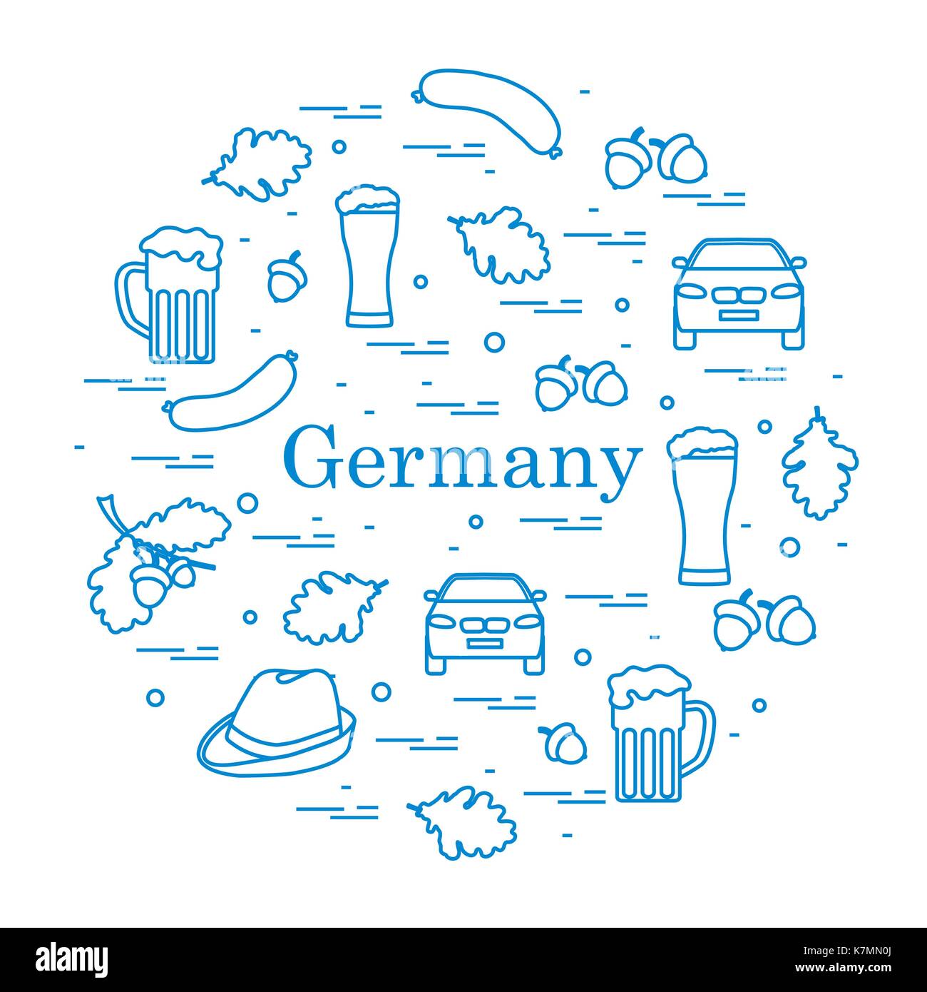 Vector illustration with various symbols of Germany arranged in a ...