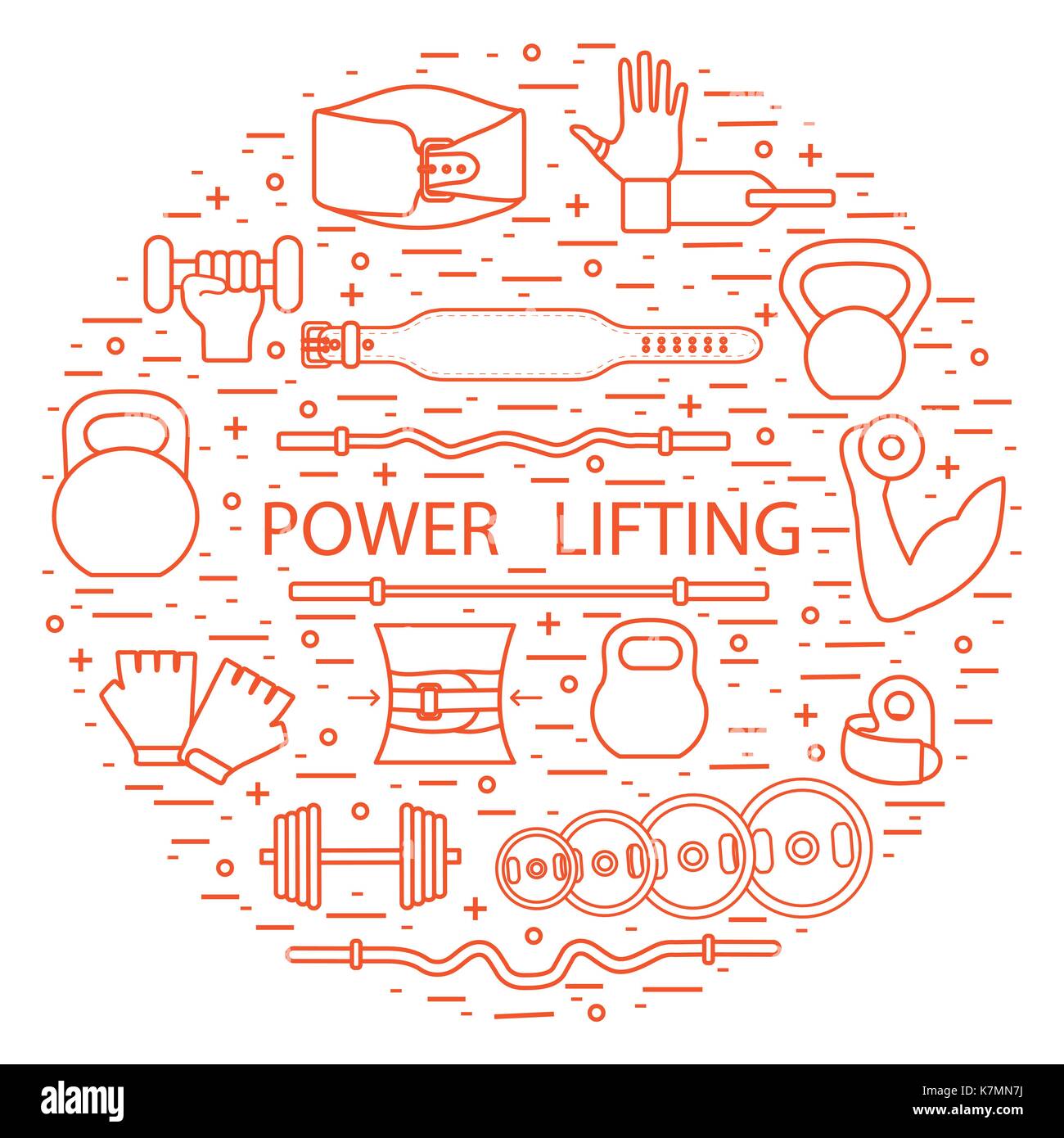 Weightlifting training objects arranged in a circle. Healthy lifestyle ...