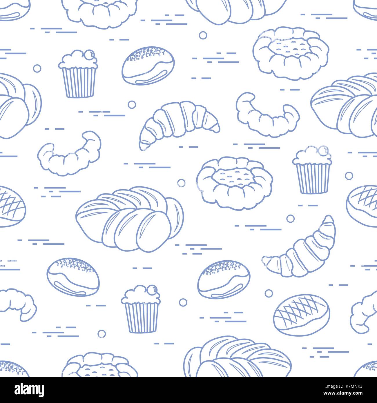 Pattern of different bakery products (bun, cheesecake, cupcake ...
