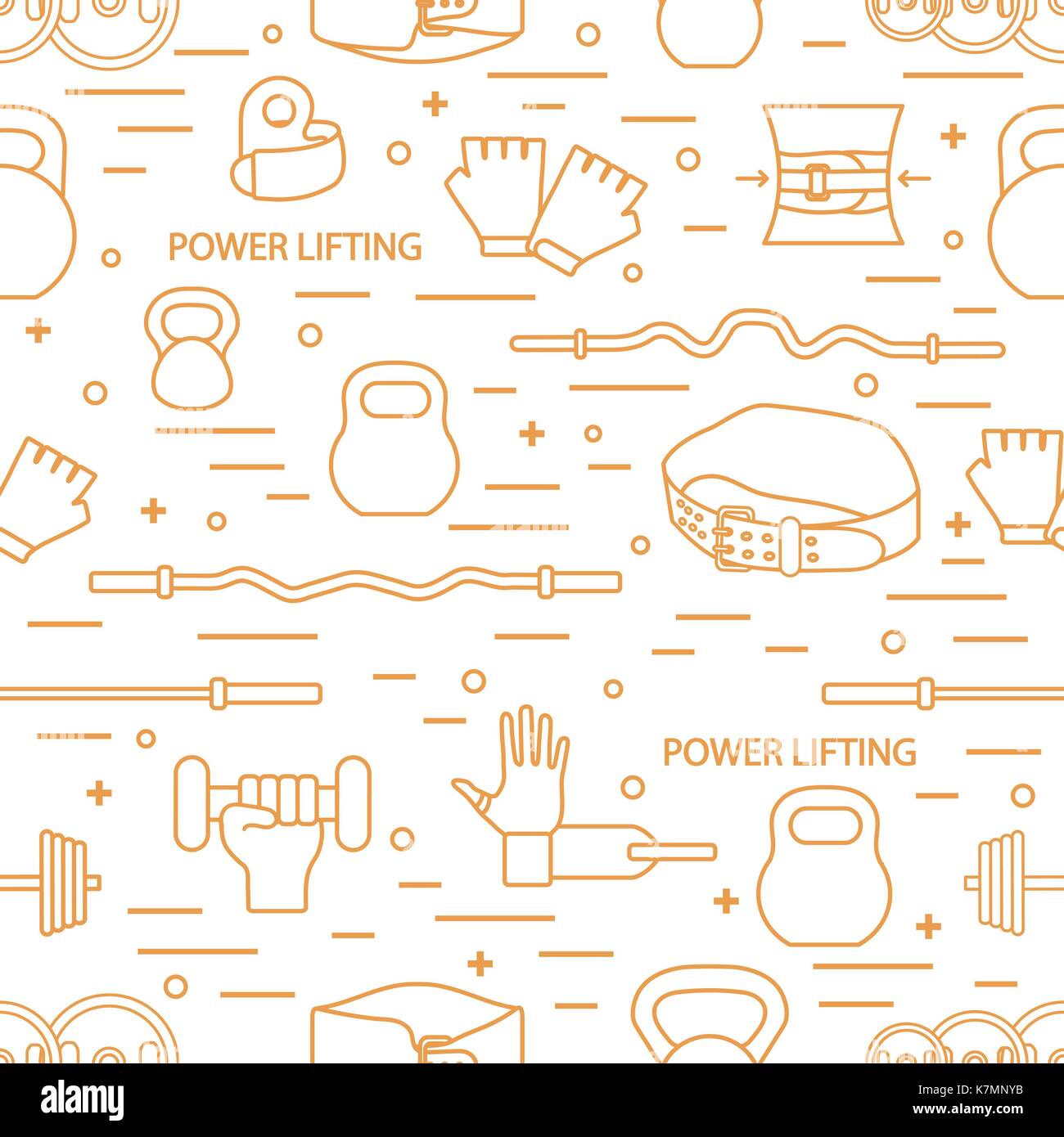 Vector pattern on the sports theme. Different goods for weightlifting ...