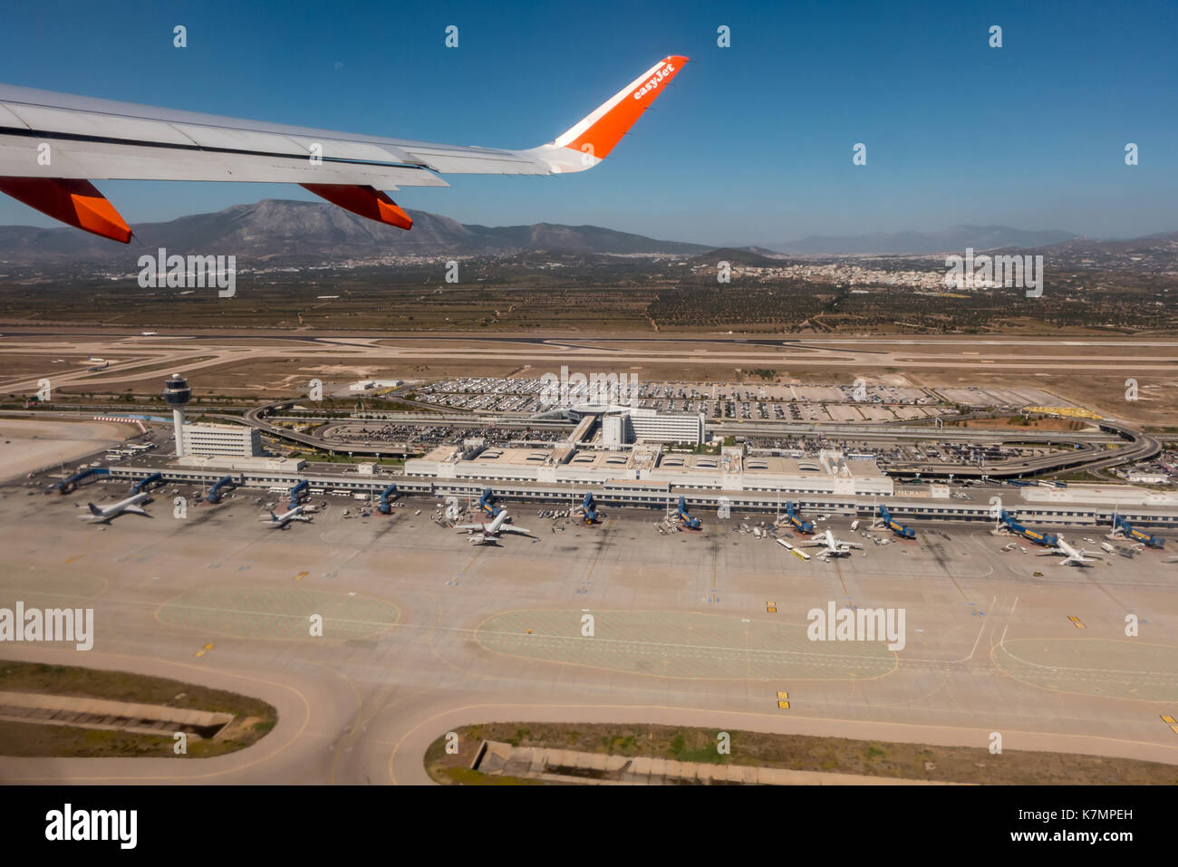 Aerial view of Athens and Attica taken from an airplane window Stock ...