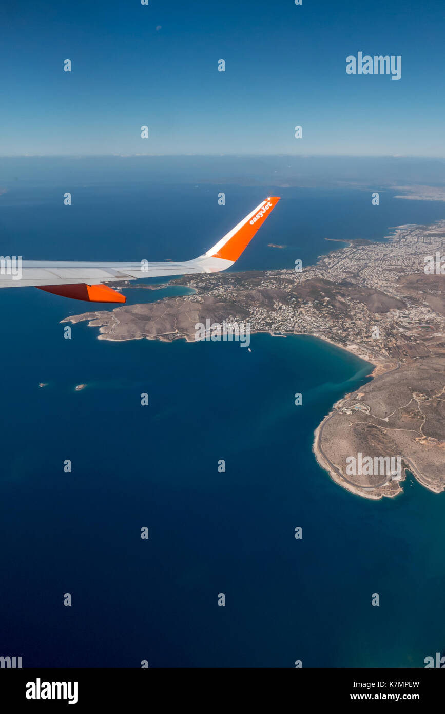 Aerial view of Athens and Attica taken from an airplane window Stock ...