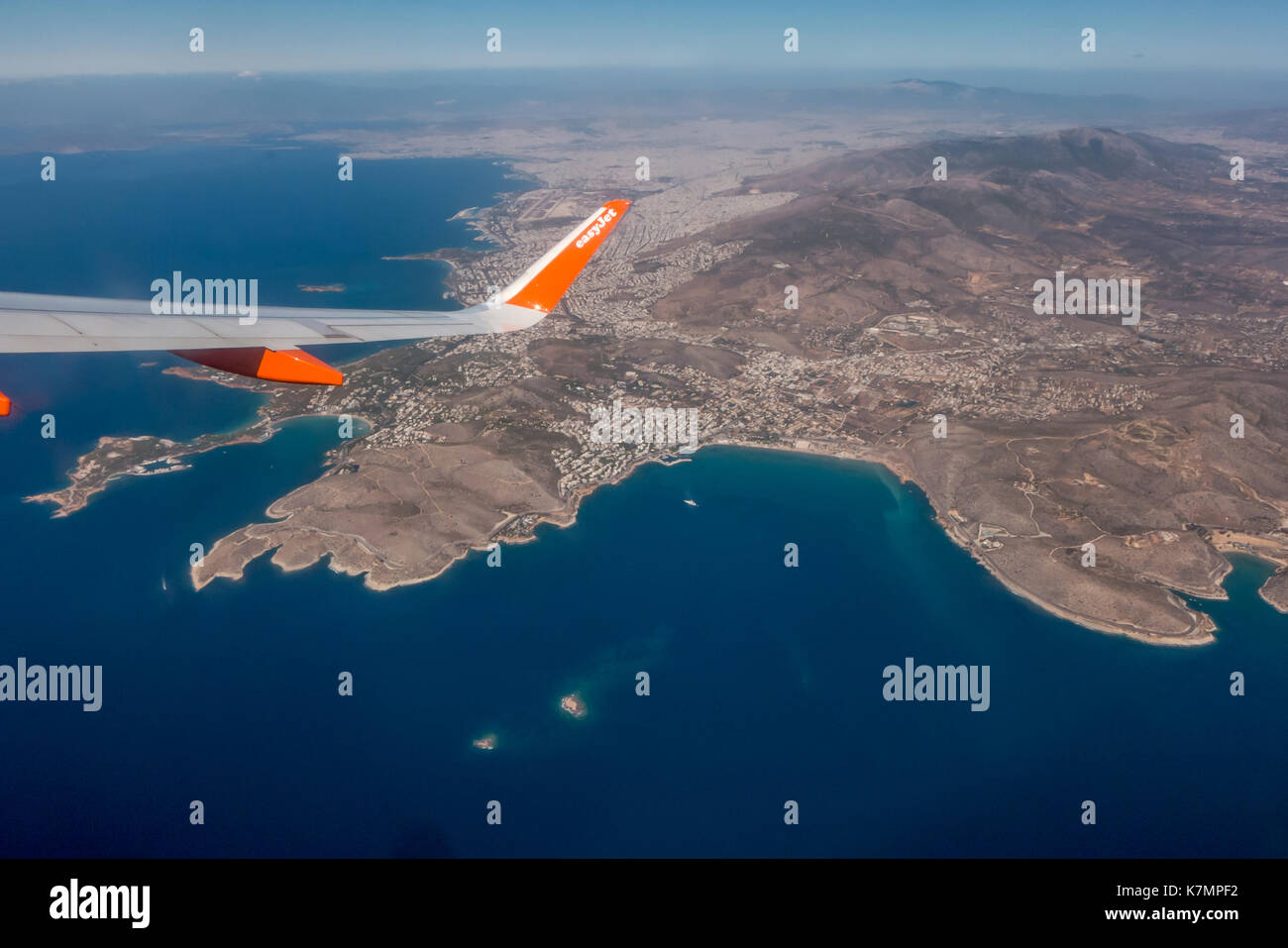 Aerial view of Athens and Attica taken from an airplane window Stock ...