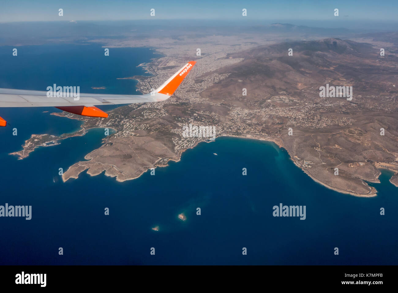 Aerial view of Athens and Attica taken from an airplane window Stock ...
