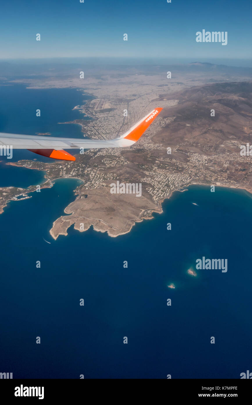 Aerial view of Athens and Attica taken from an airplane window Stock ...