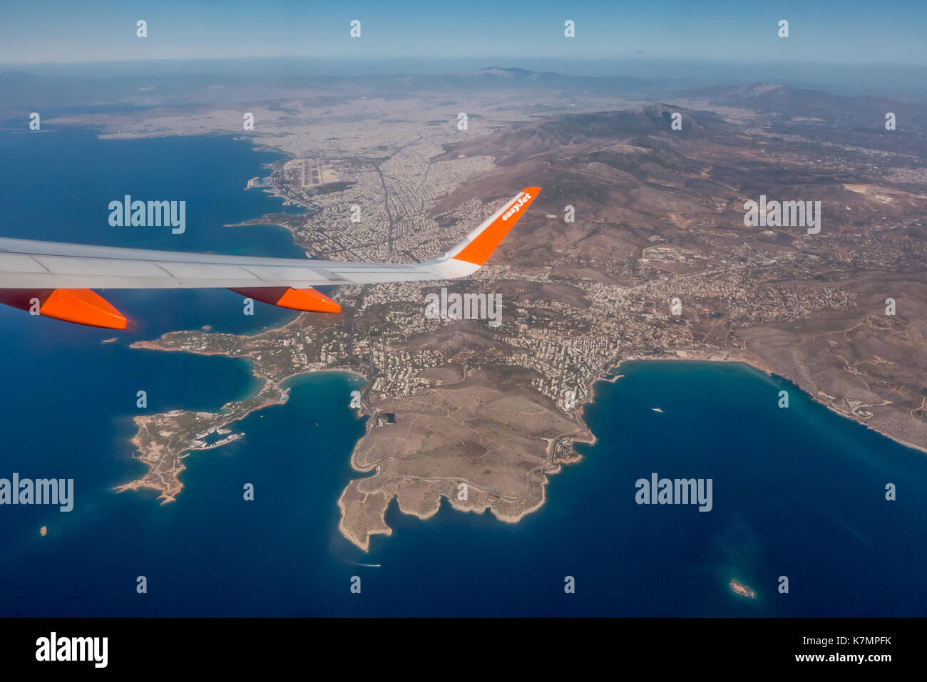 Aerial view of Athens and Attica taken from an airplane window Stock ...