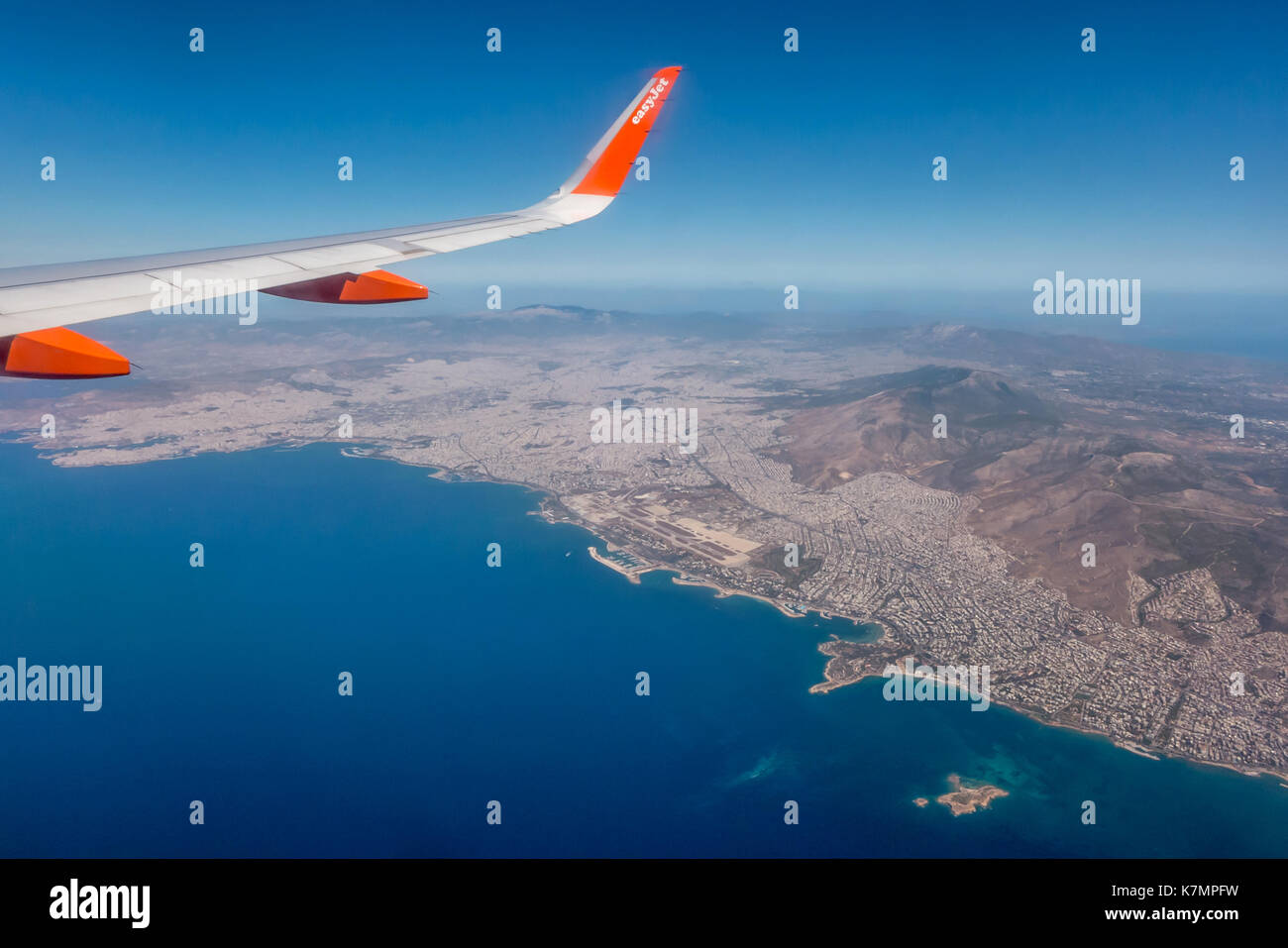 Aerial view of Athens and Attica taken from an airplane window Stock ...