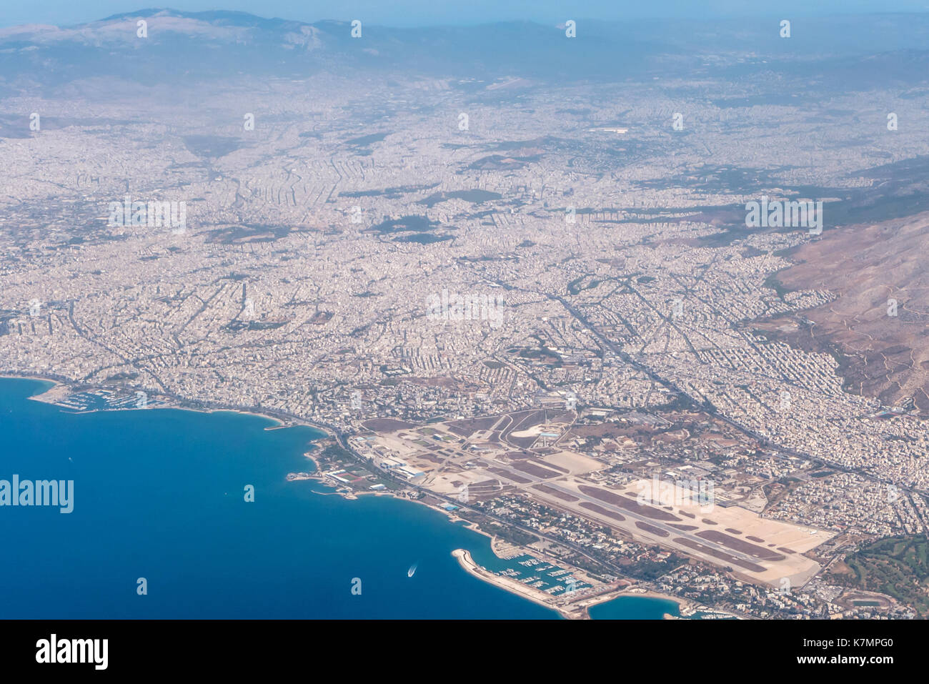 Aerial view of Athens and Attica taken from an airplane window Stock ...