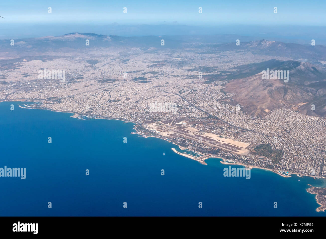 Aerial view of Athens and Attica taken from an airplane window Stock ...