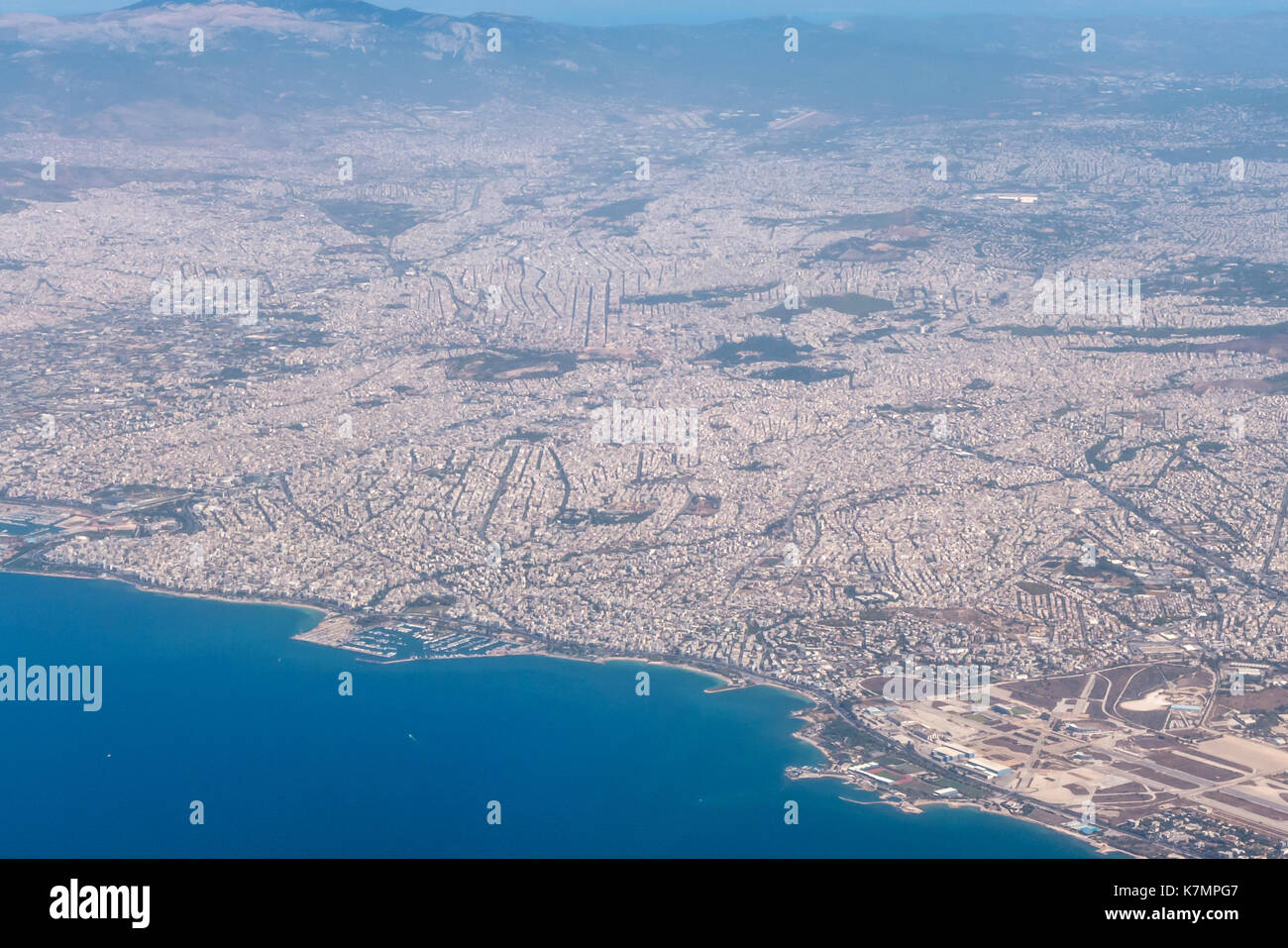 Aerial view of Athens and Attica taken from an airplane window Stock ...