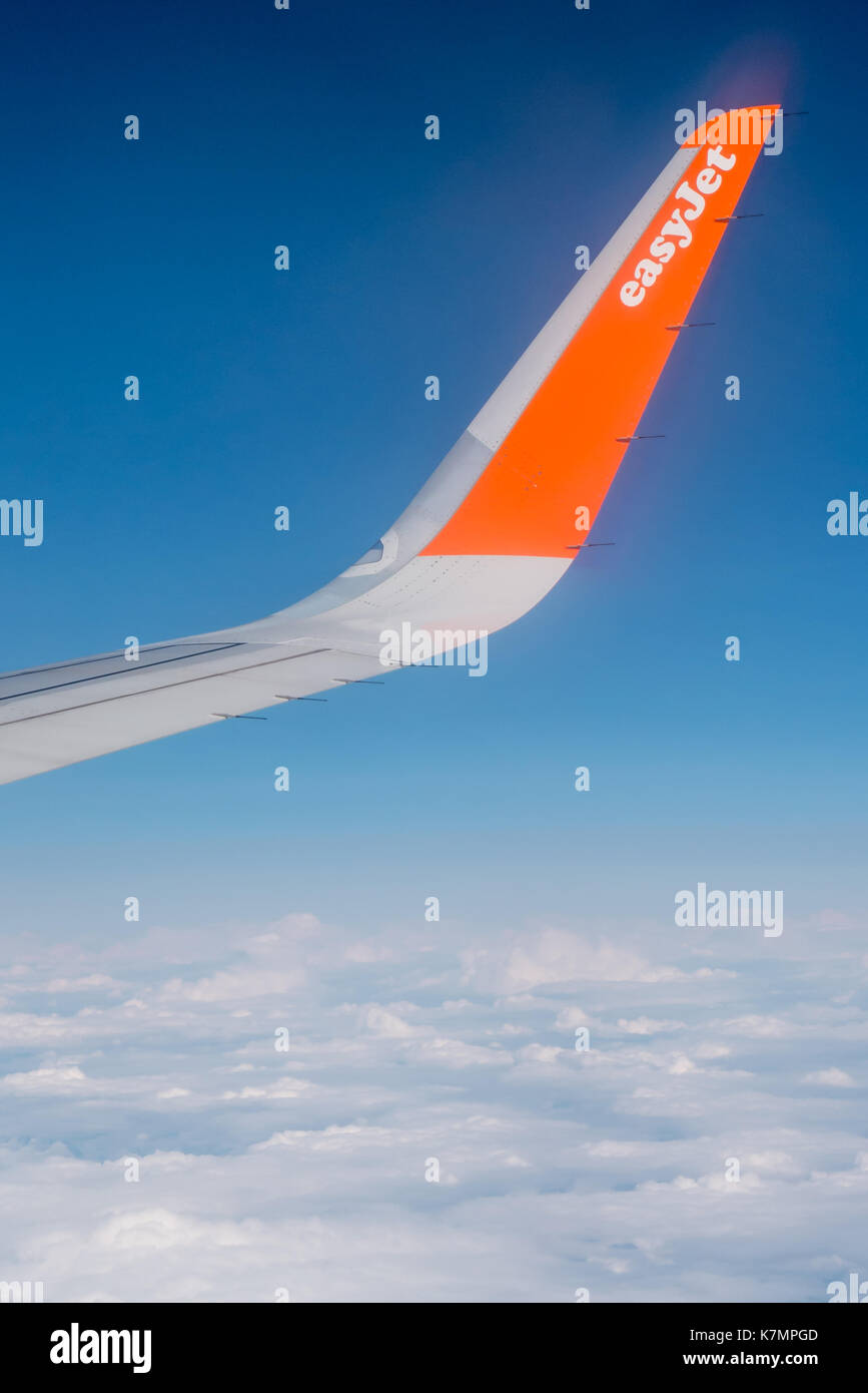Detail of an EasyJet wing taken from an airplane window Stock Photo - Alamy
