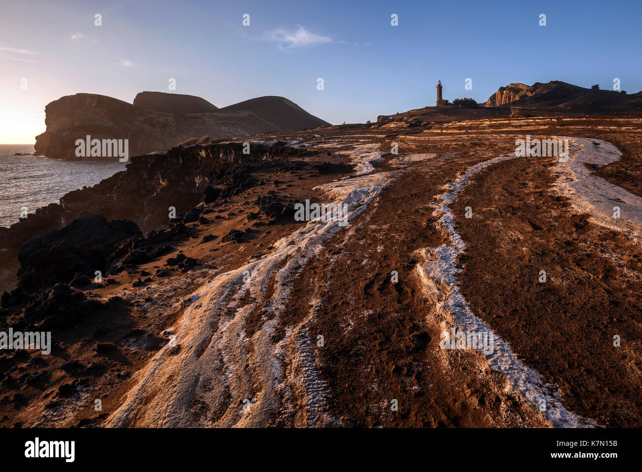 Volcanic landscape, Capelinhos volcano, Ponta dos Capelinhos, evening ...