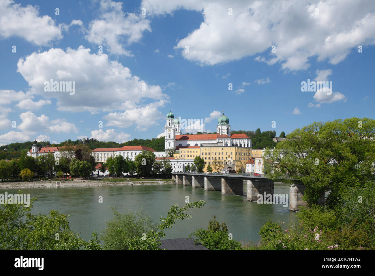 Marienbrücke bridge over the River Inn with St. Stephan's Cathedral ...
