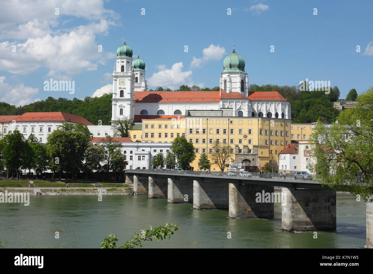 Marienbrücke bridge over the River Inn with St. Stephan's Cathedral ...