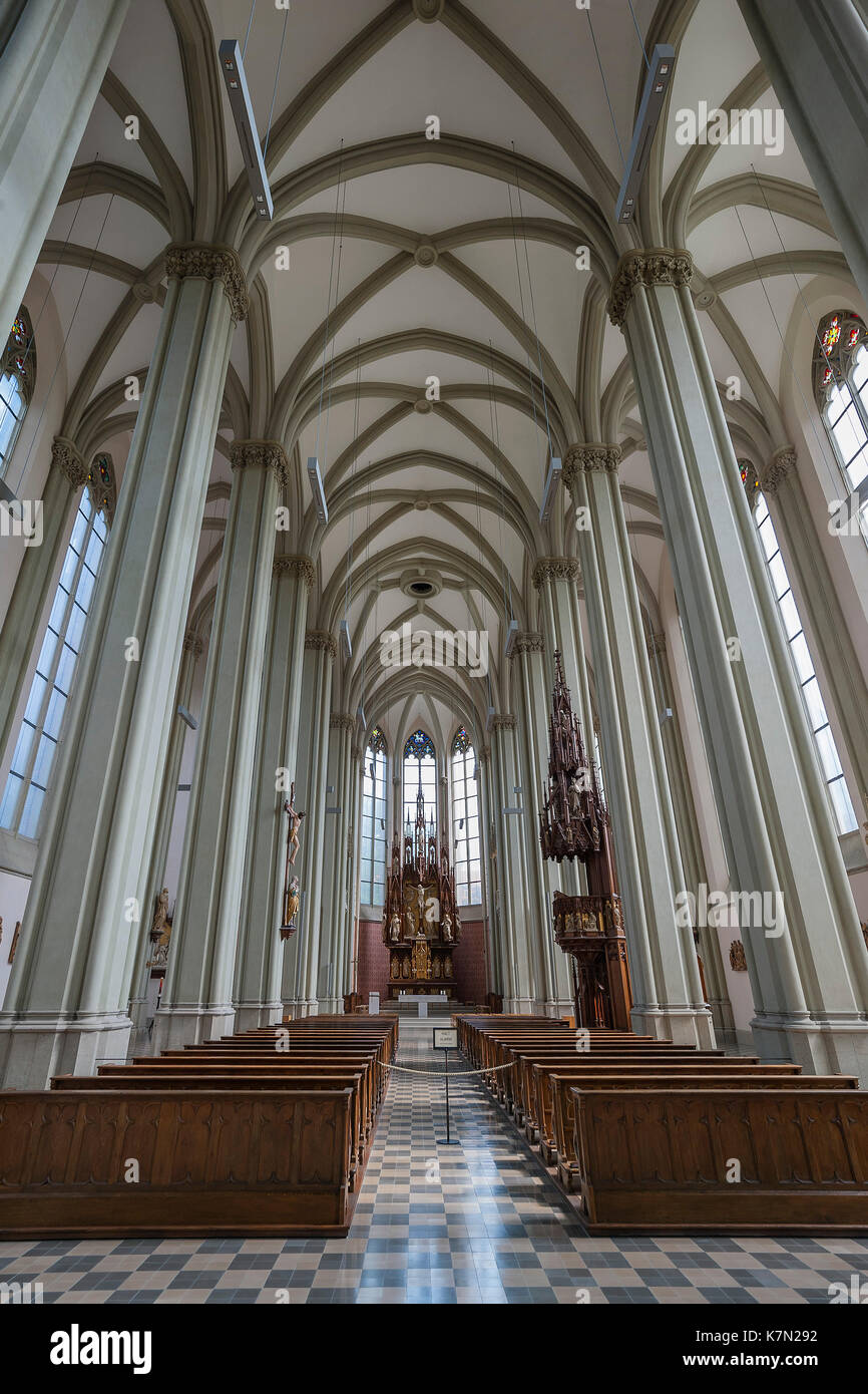 Church nave and chancel, Holy Cross Church, Giesing, Munich, Bavaria ...