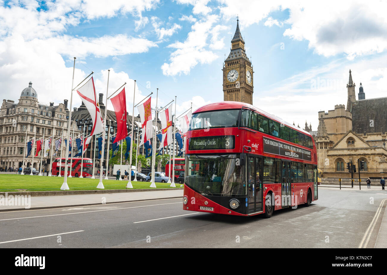 Red double-decker bus, Big Ben with Westminster Palace, London, England ...
