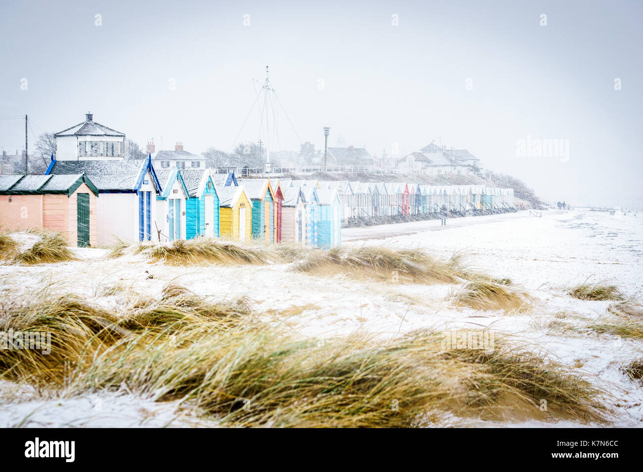 The coastal town of Southwold Suffolk, UK in a winter snow shower Stock ...