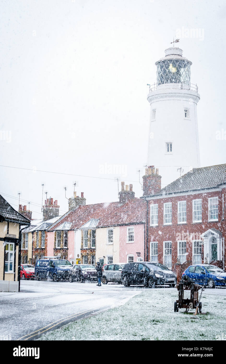 The lighthouse and St James Green, Southwold, Suffolk, UK, in a winter ...