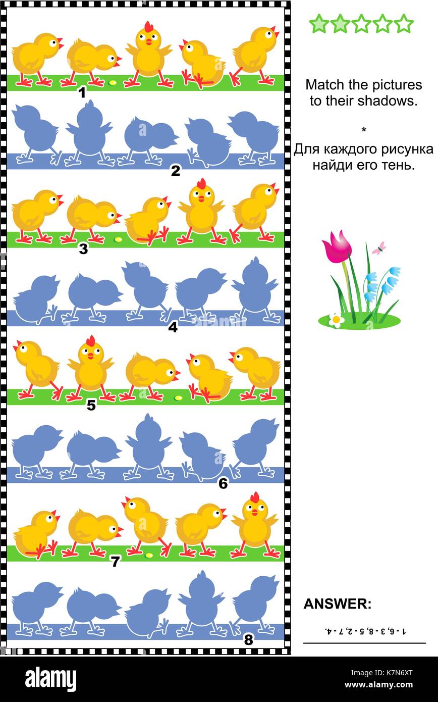 Visual puzzle or picture riddle: Match the pictures of chicks rows to ...