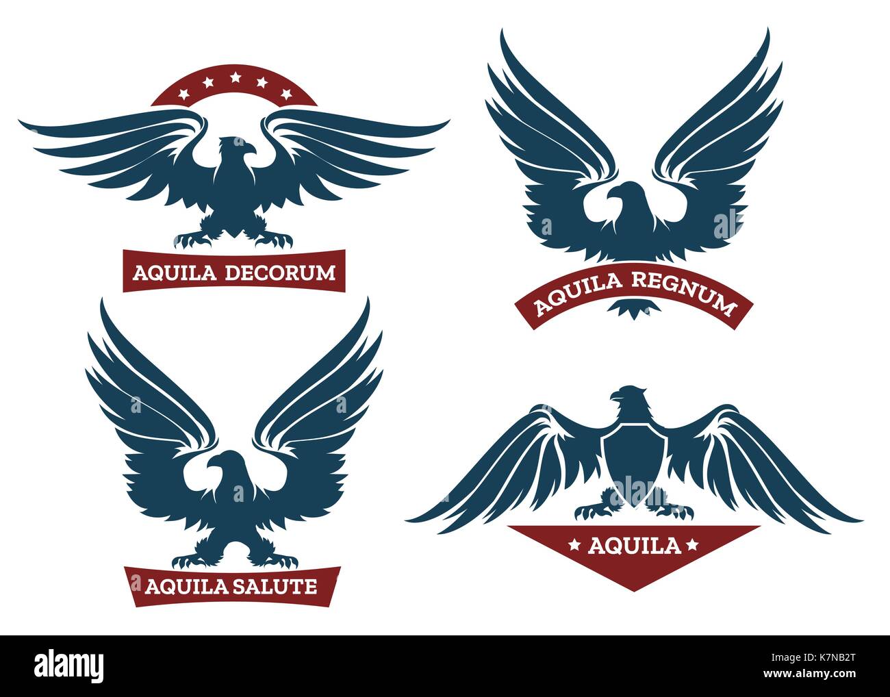 Set of eagle heraldic labels with stars, shields and ribbons. Symbol ...