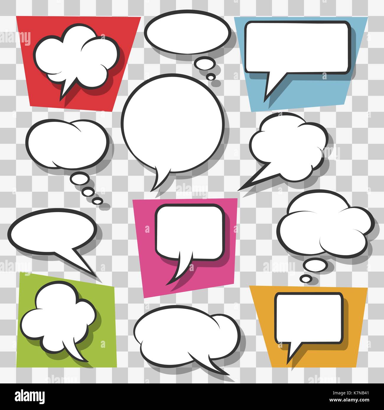 Blank speech bubbles drawn in pop art style on transparent background ...